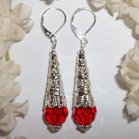 wvluckygirl | Jewelry | Ruby Red Glass Beaded Earrings Long Drop Nwt ...